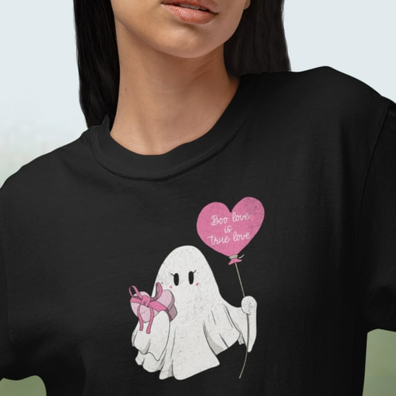 Boo Love Is True Love Ghost Womens Boxy Tee – Hand-Drawn Valentines Day ...