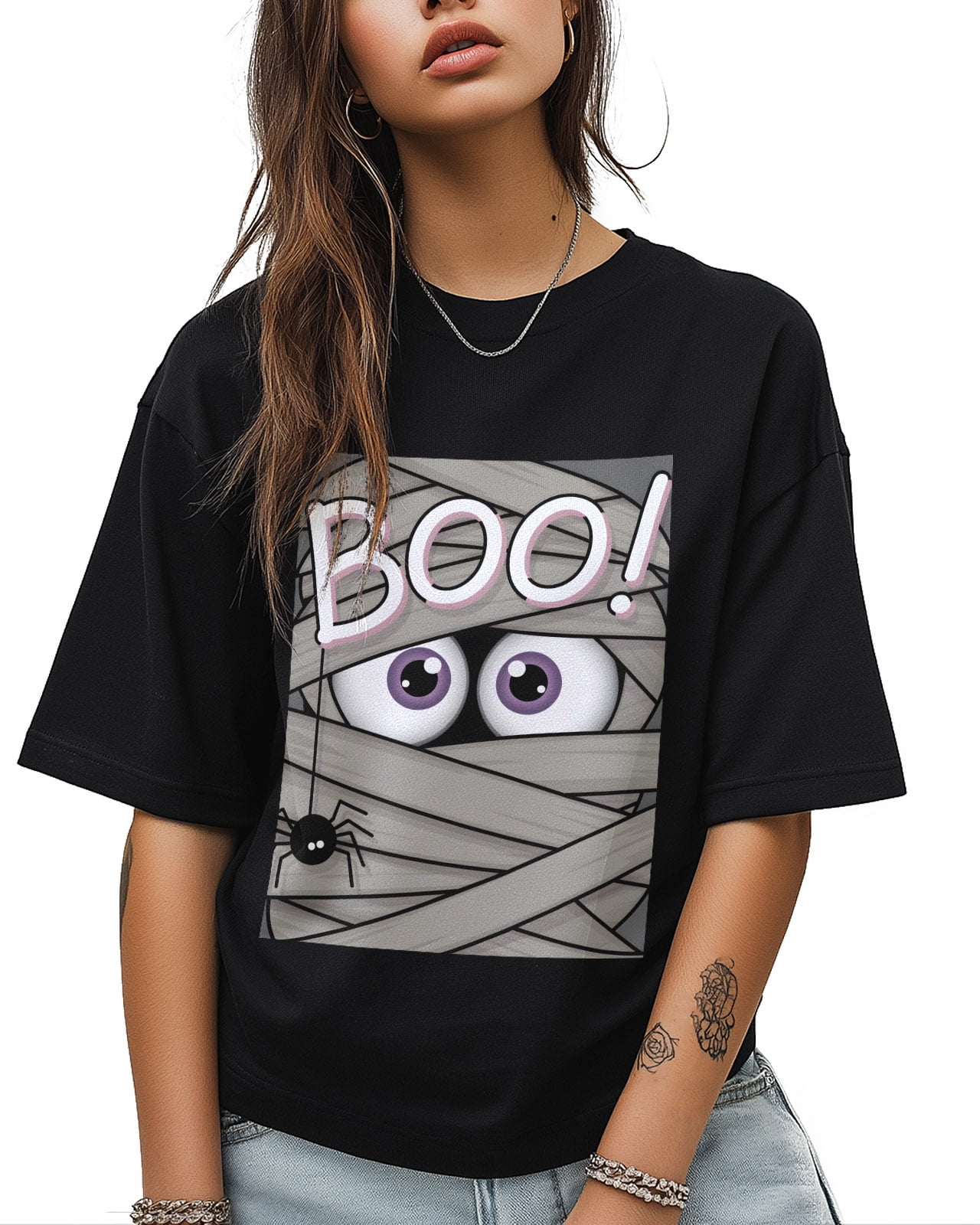 Boo! Mummy T Shirts for Women Short Sleeve Cotton Crewneck T-Shirt ...