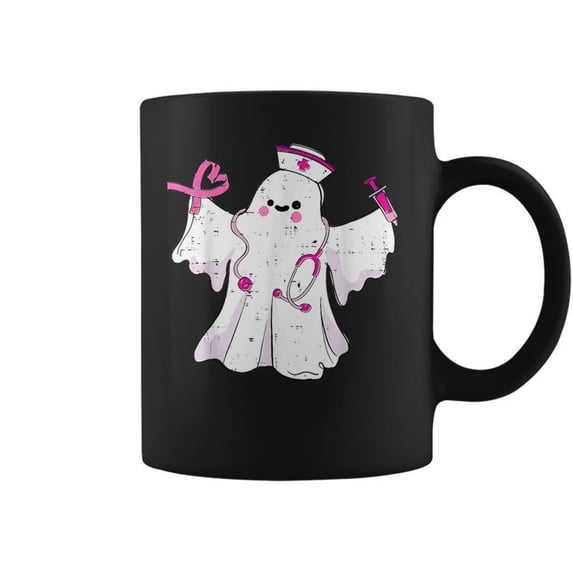 Boo Nurse Ghost Scrub Top Halloween Breast Cancer Awareness Coffee Mugs ...