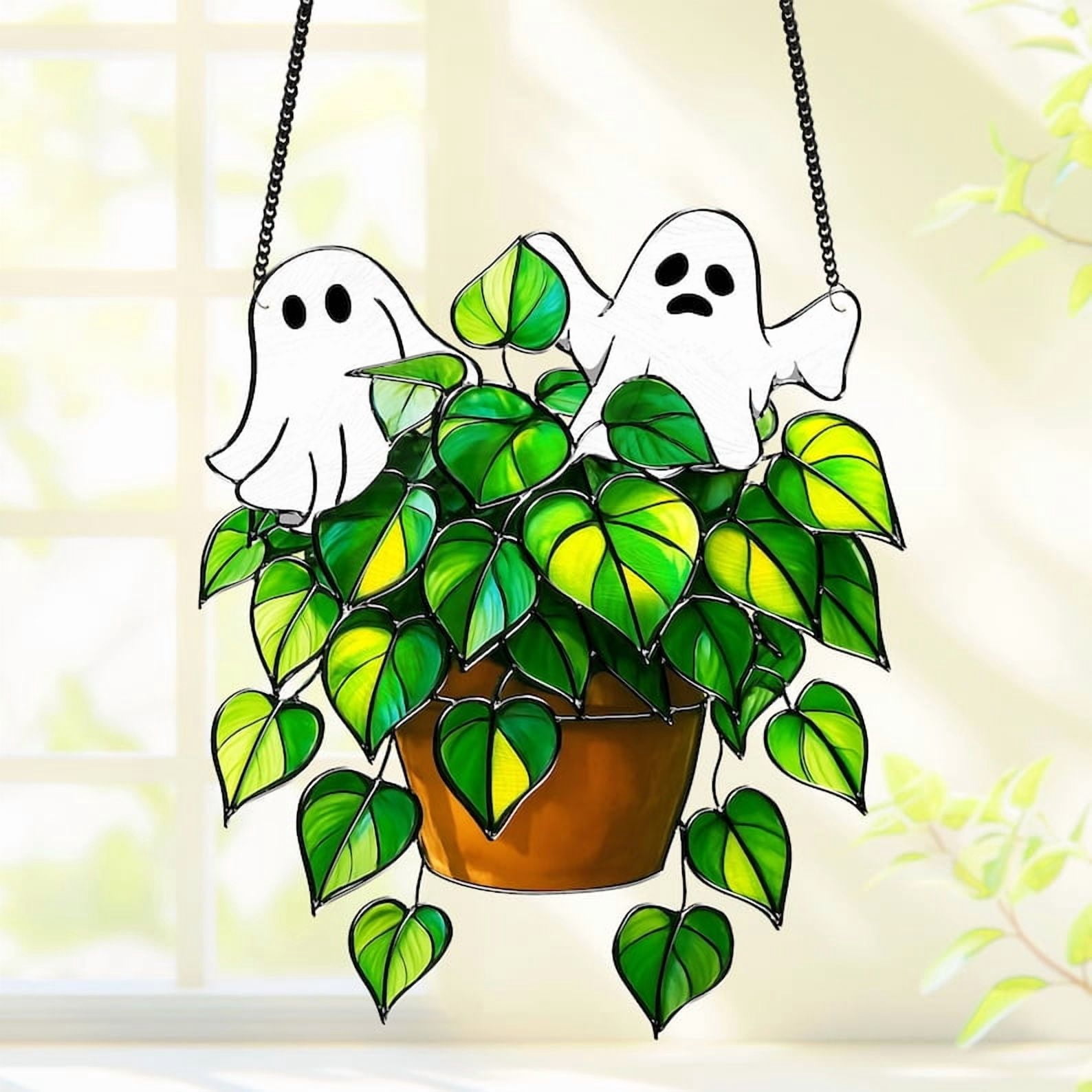 Boo Plant Suncatcher Garden Decor, Ghost Pothos Acrylic Window Hanging ...