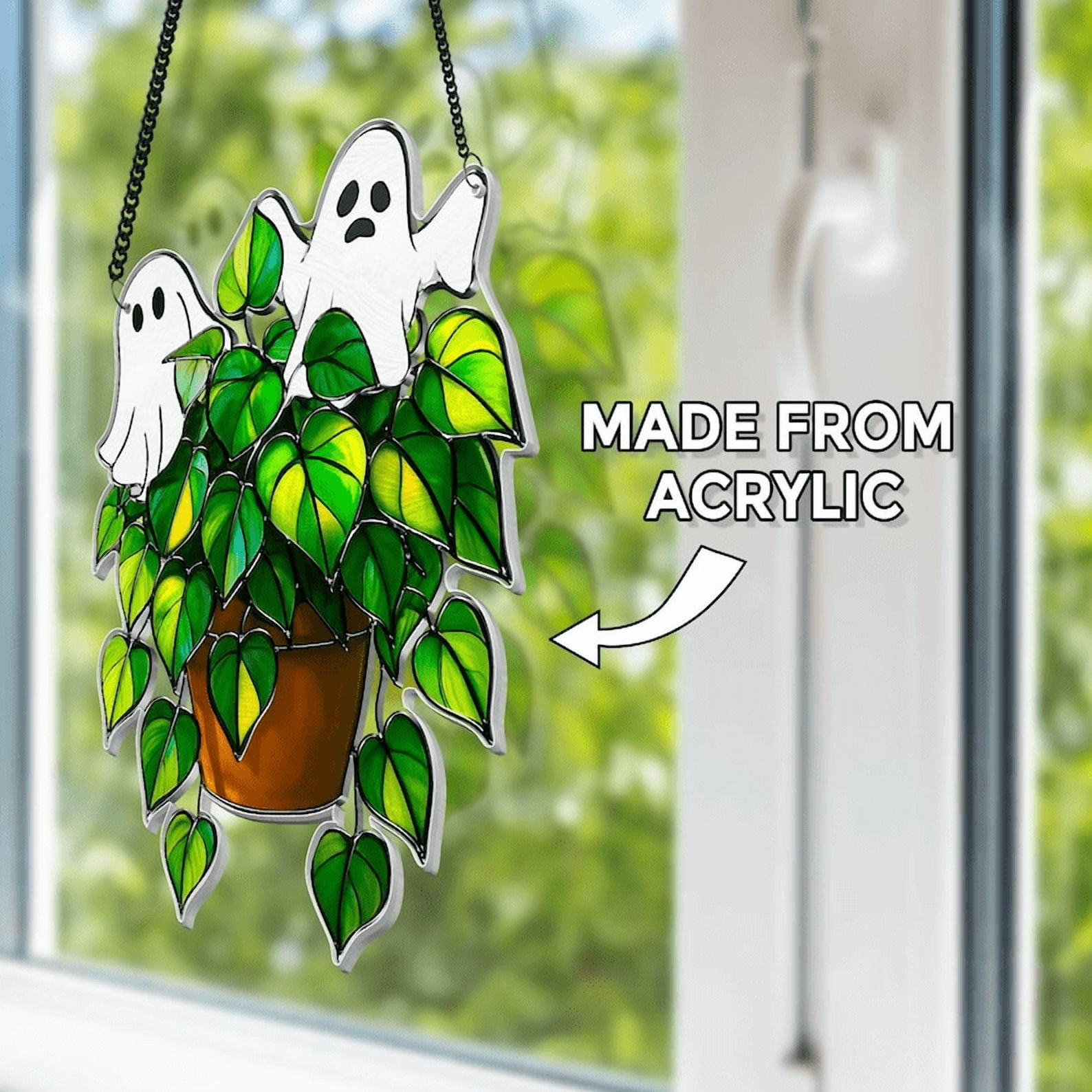 Boo Plant Suncatcher, Ghost Pothos Acrylic Window Hanging & Garden ...