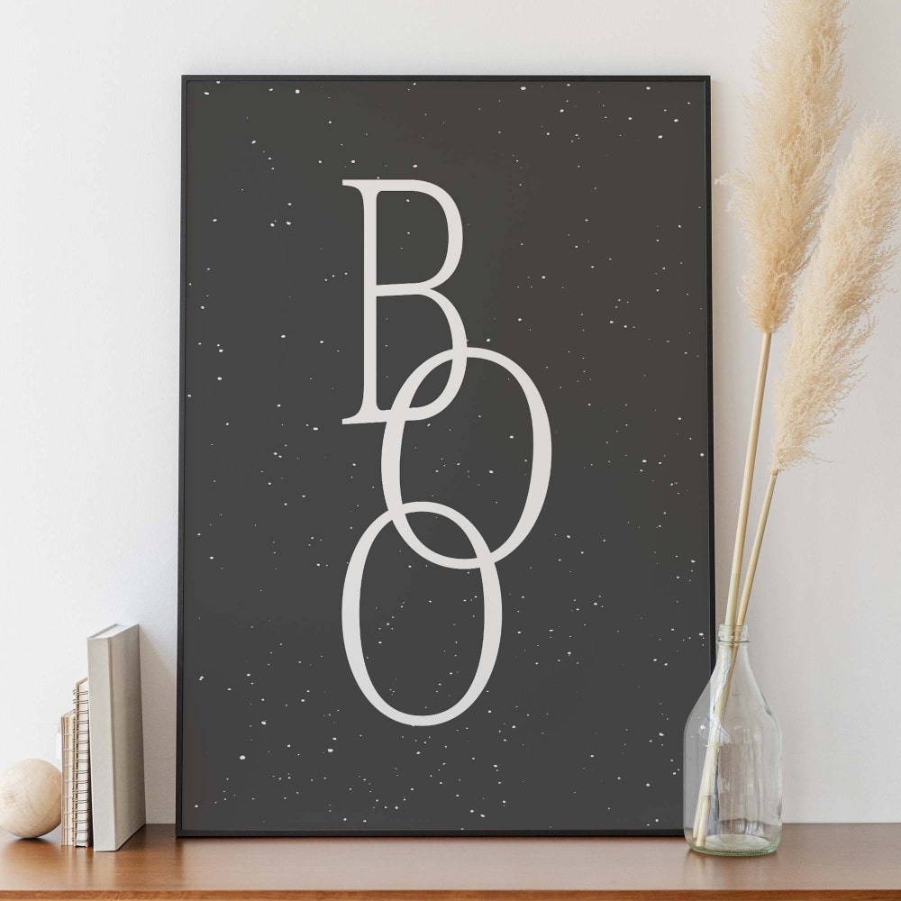 Boo Print, Minimal Black Halloween Wall Decor, Trendy Halloween Wall ...
