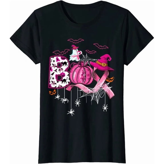 Boo Pumpkin Pink Ribbon Witch Breast Cancer T-Shirt - Walmart.com