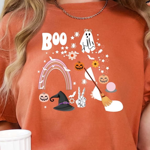 Boo Rainbow Ghost TShirt Cute Halloween Witch Hat Shirt Spooky Pastel ...