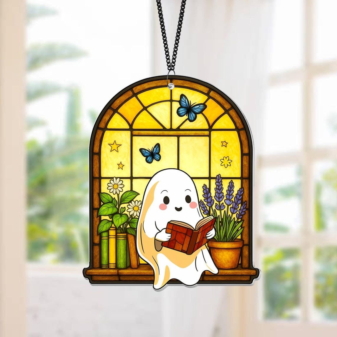 Boo Reading Book Acrylic Suncatcher, Ghost Window Hanging Decor ...