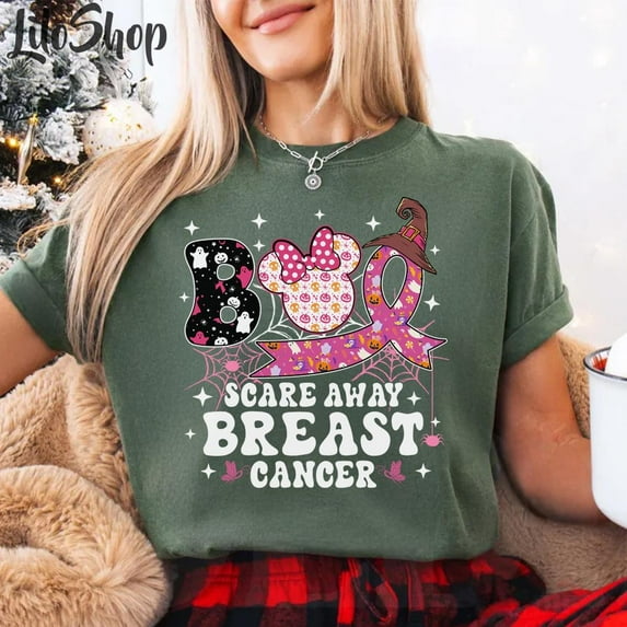 Boo Scare Away Breast Cancer Shirt, Pink Ribbon Support Shirt, Breast ...
