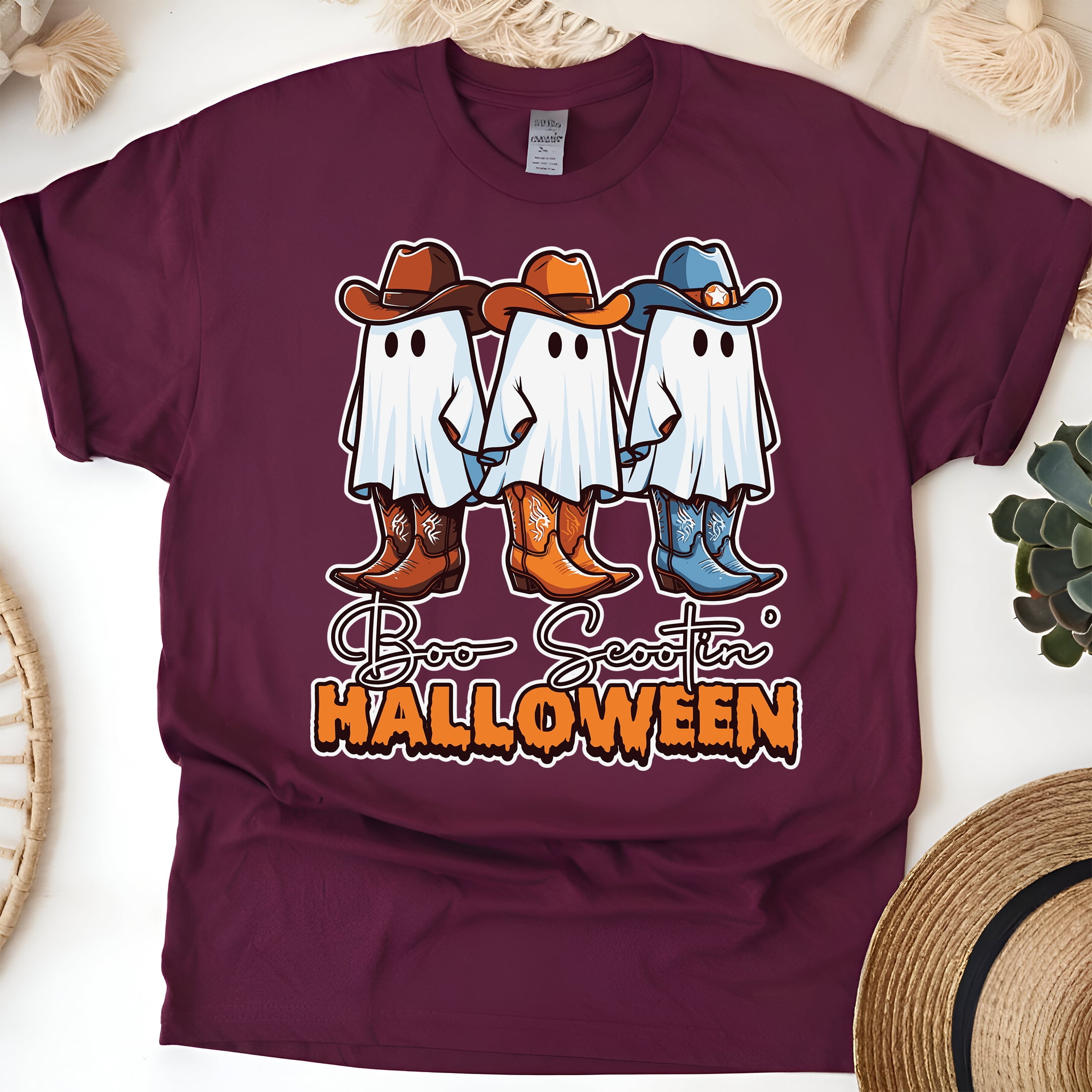 Boo Scootin’ Halloween Shirt, Funny Cowboy Ghosts in Western Boots Tee ...