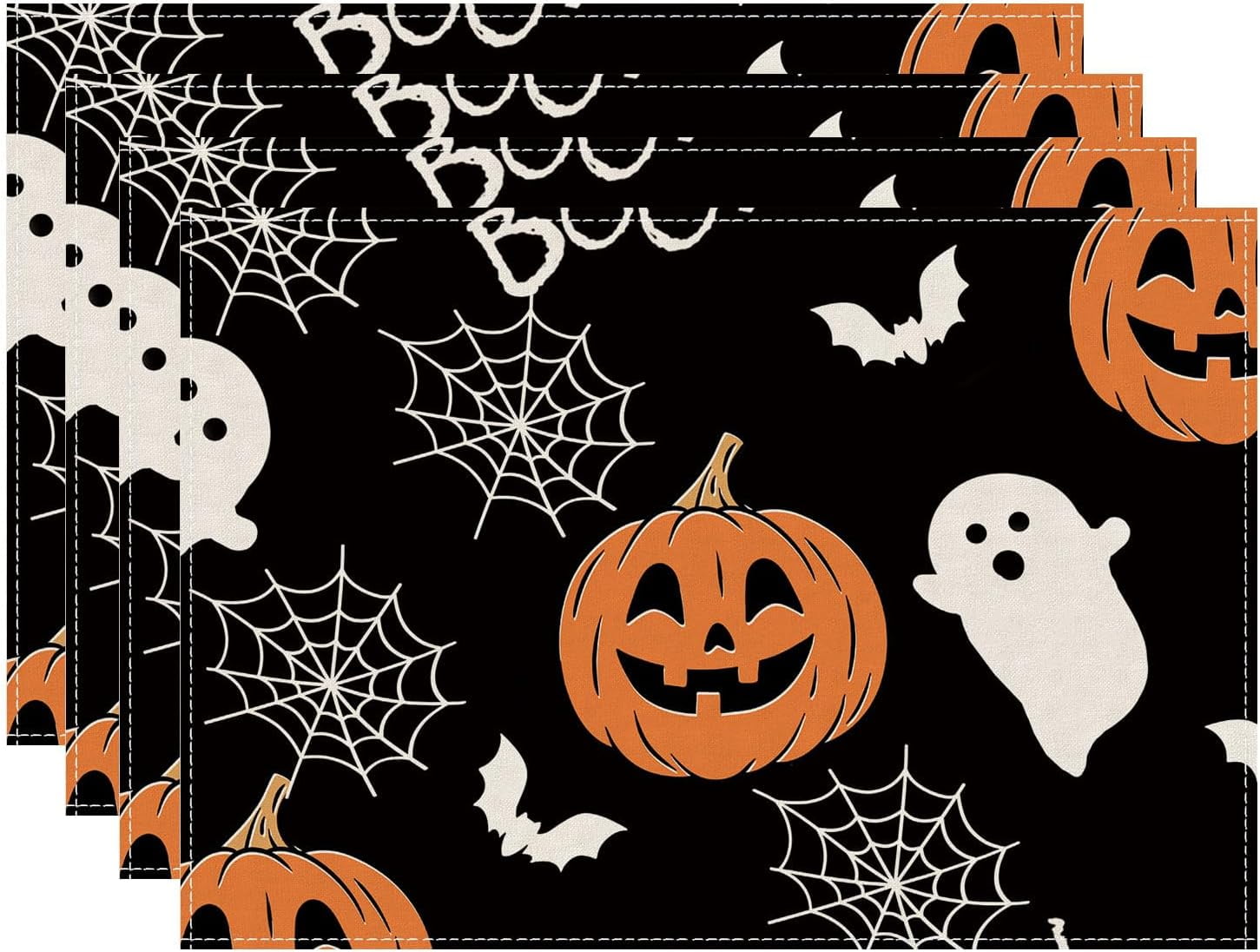 Boo Spooky Ghost Pumpkin Halloween Placemats Set of 4 Table Mats Table ...