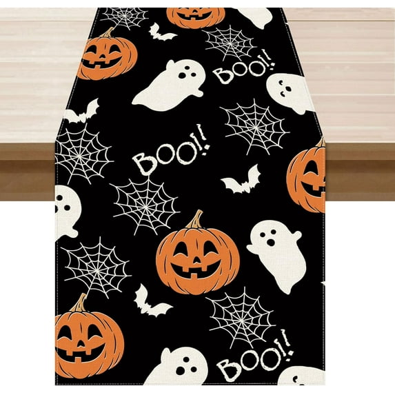 Boo Spooky Ghost Pumpkin Halloween Table Runner Burlap Table Decoration ...