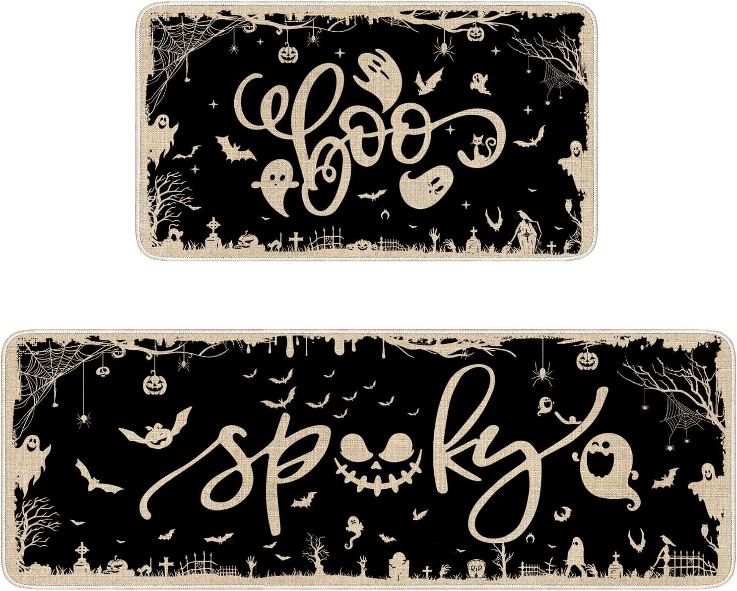 Boo Spooky Halloween Kitchen Mat Set of 2, Ghost Halloween Kitchen Rug ...
