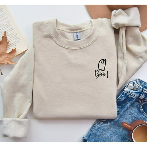 Boo Sweatshirt, Cute Sweatshirt, Ghost Pocket Design Sweatshirt, Her ...