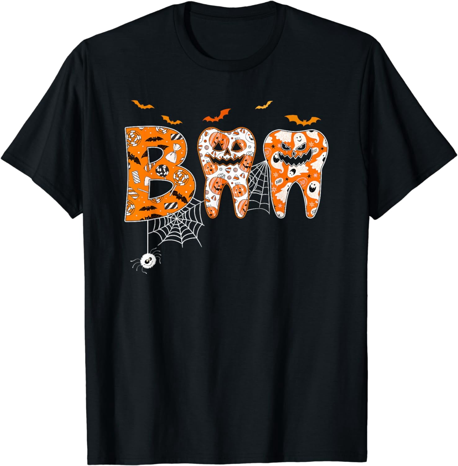 Boo Teeth Pumpkin Dentist Dental Hygienist Halloween Costume T-Shirt ...