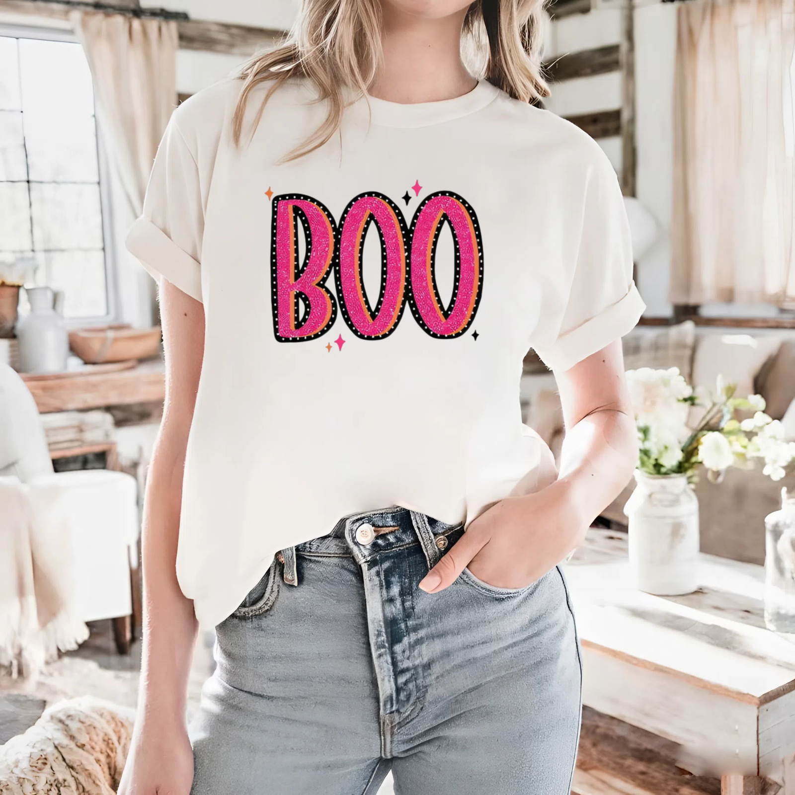 Boo Text Cute Halloween Season Bold Letter Inspired Artwork Unisex T ...