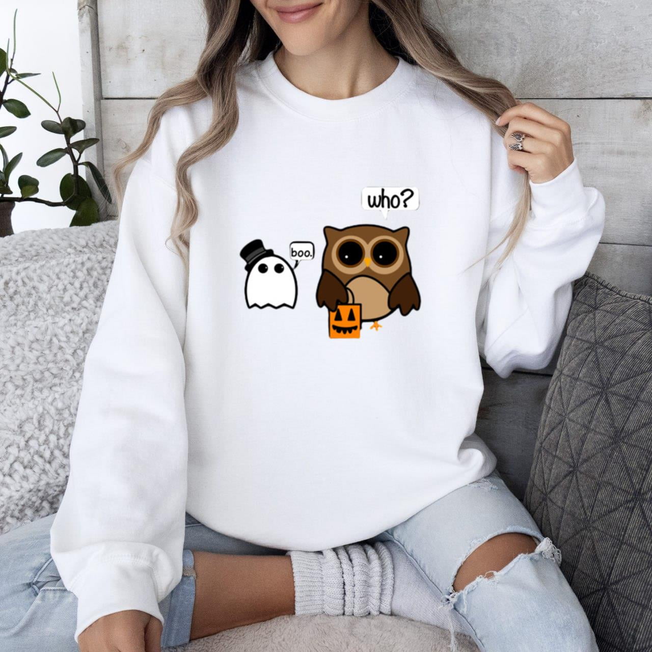 Boo Who Funny Owl Halloween Pun Creepy Season Bird Lover Themed Graphic ...