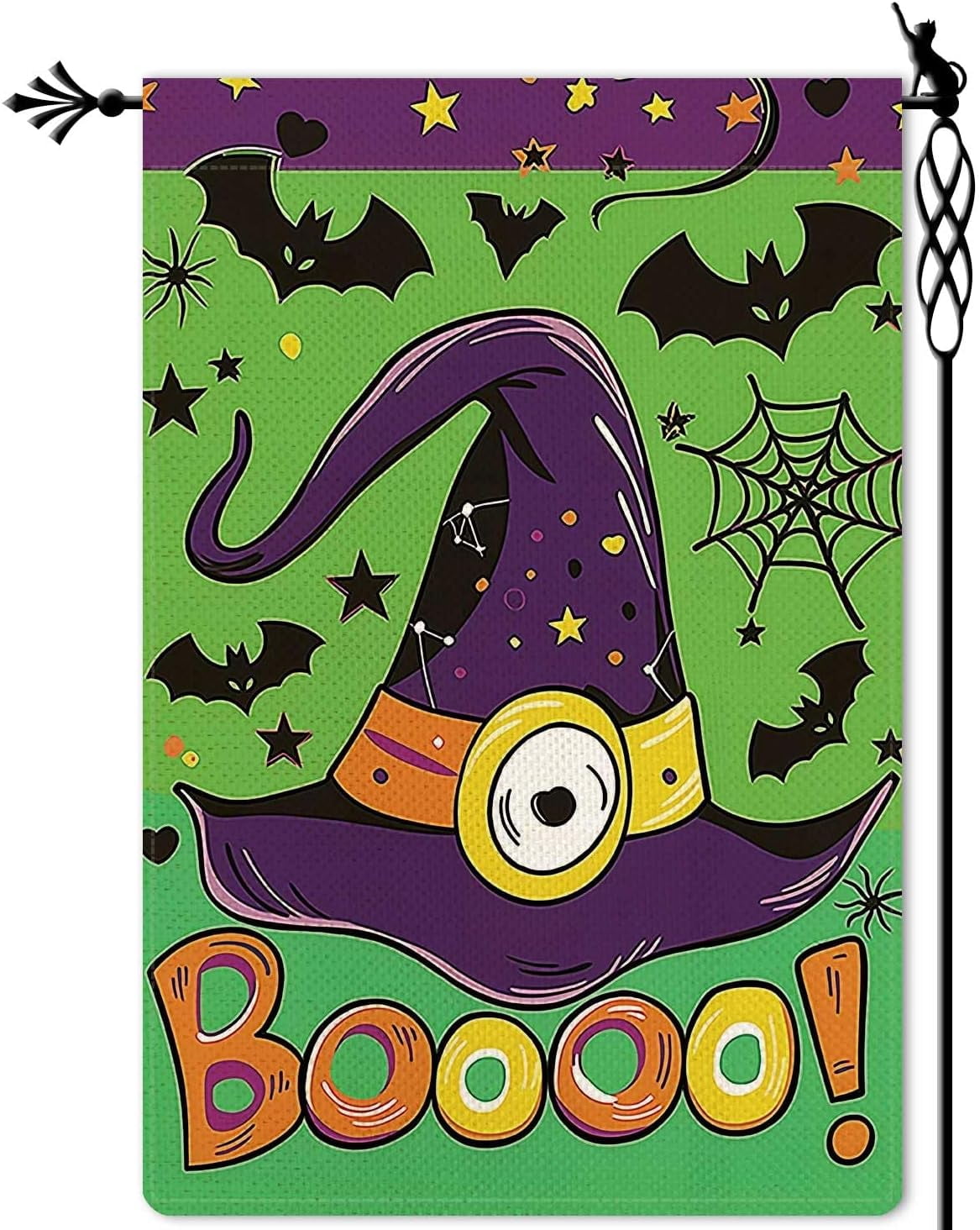 Boo Witch Hat Garden Flag Happy Halloween Flag Bats Spider Vertical ...