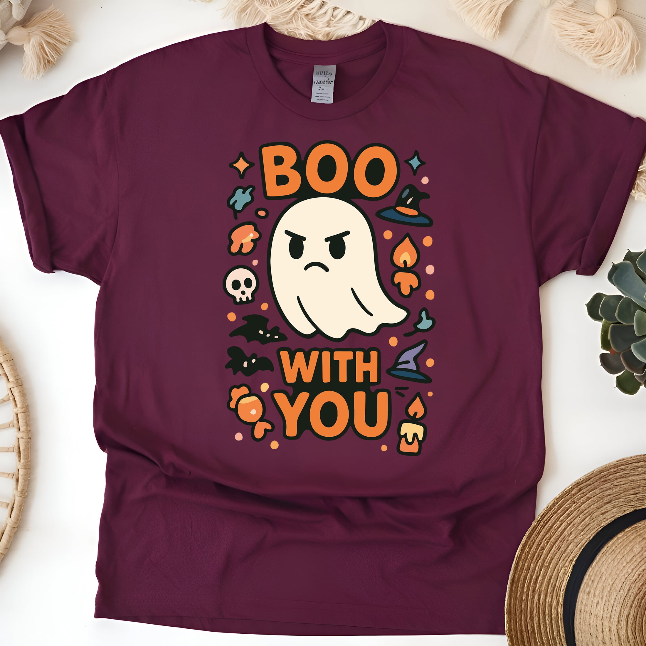 Boo With You Ghost Graphic Tee | Funny Cute Cartoon T-Shirt for Women ...