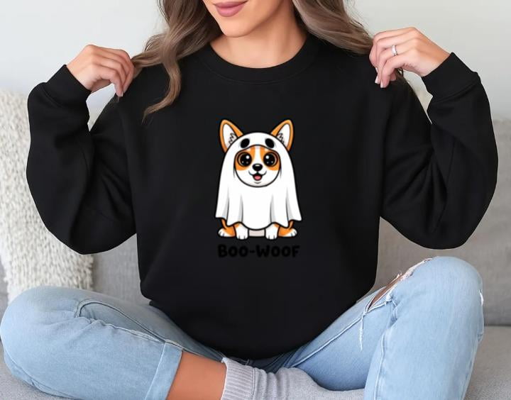 Boo Woof Adorable Ghost Dog Halloween Pun Funny Graphic Sweatshirt, up ...