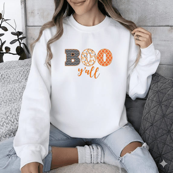Boo Yall Plaid Letter Pattern Rustic Fall Country Farm Style Sweatshirt ...