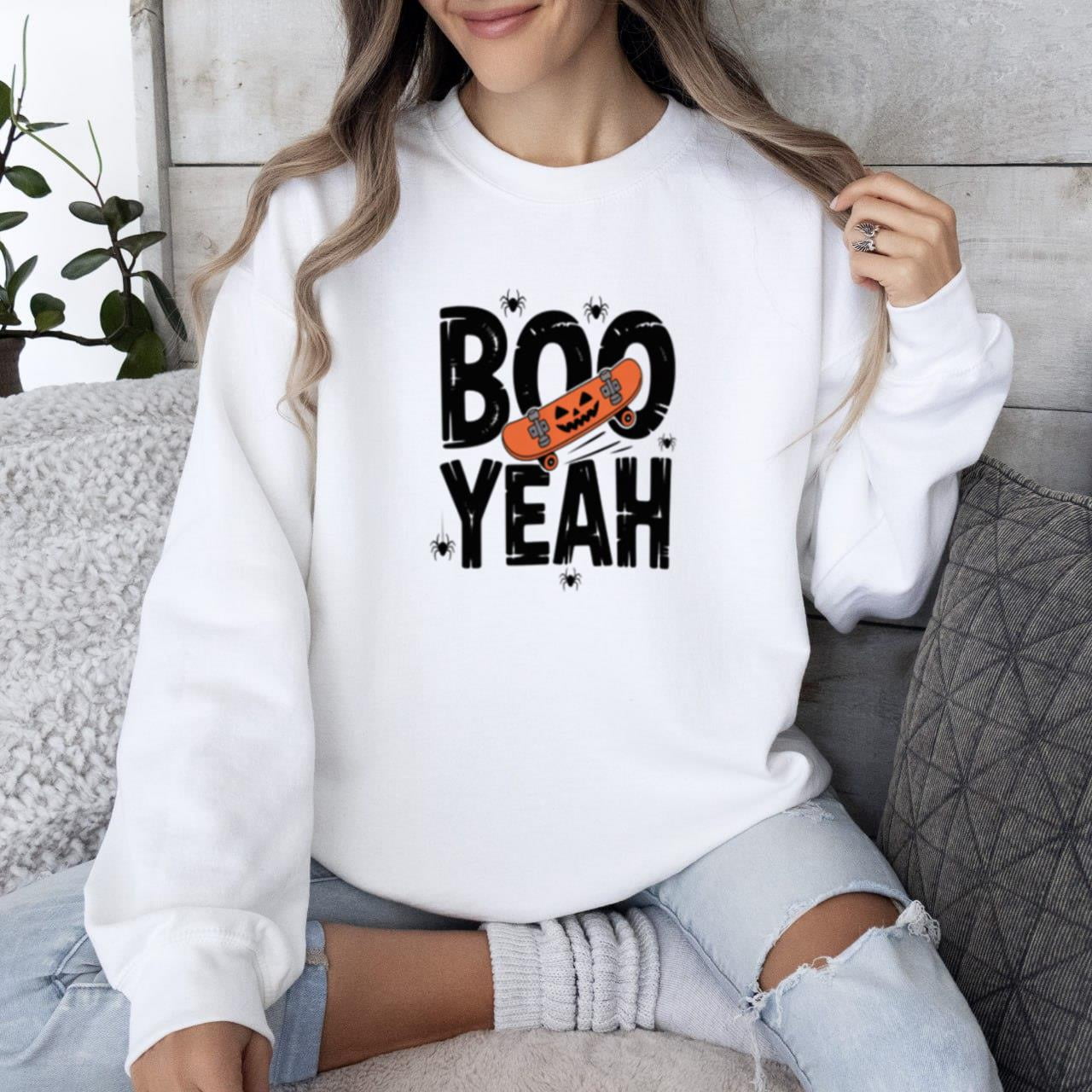 Boo Yeah Skateboard Halloween Spooky Skeleton Graphic Sweatshirt ...