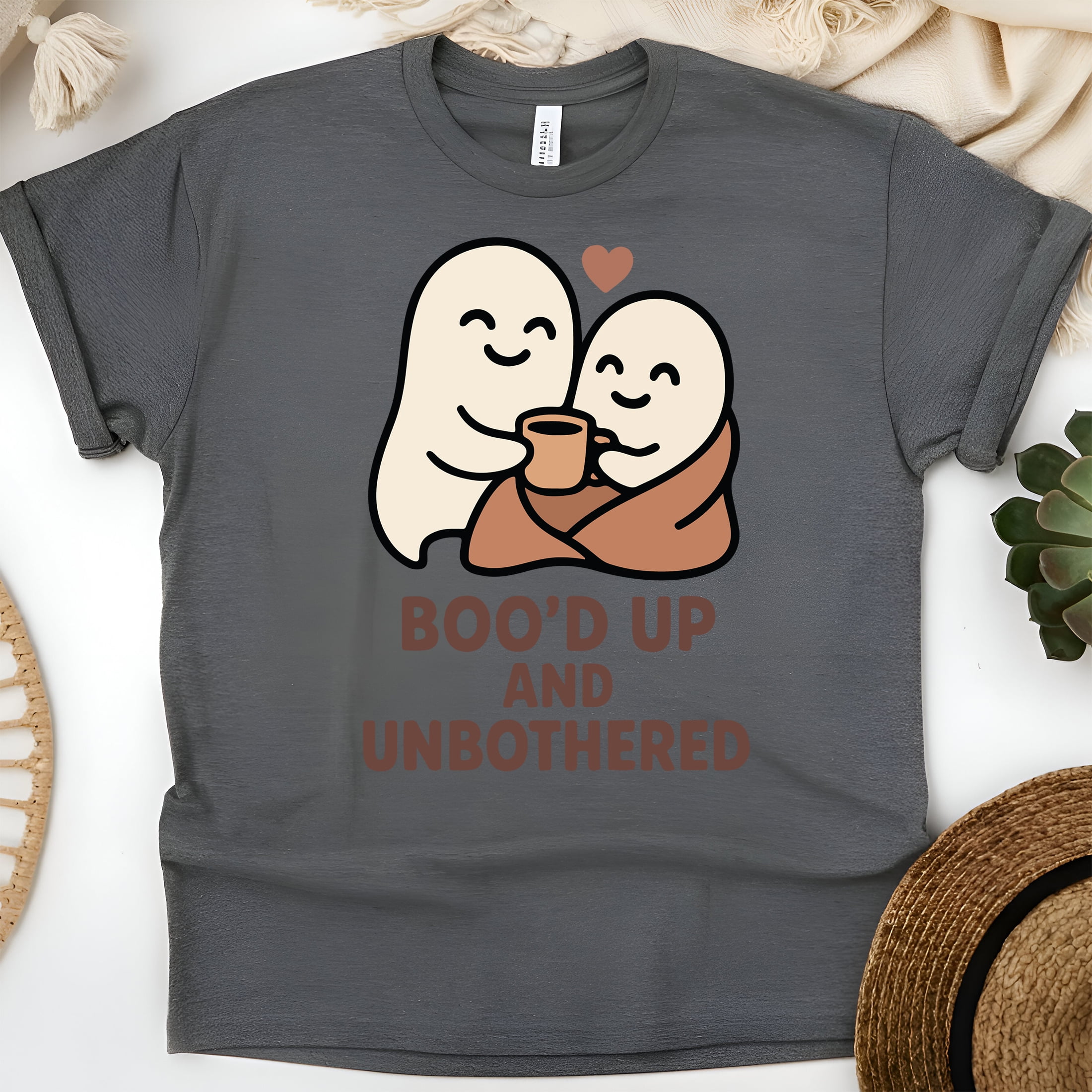 Boo’d Up And Unbothered Graphic Tee Cute Ghost Couple Shirt, Dark ...
