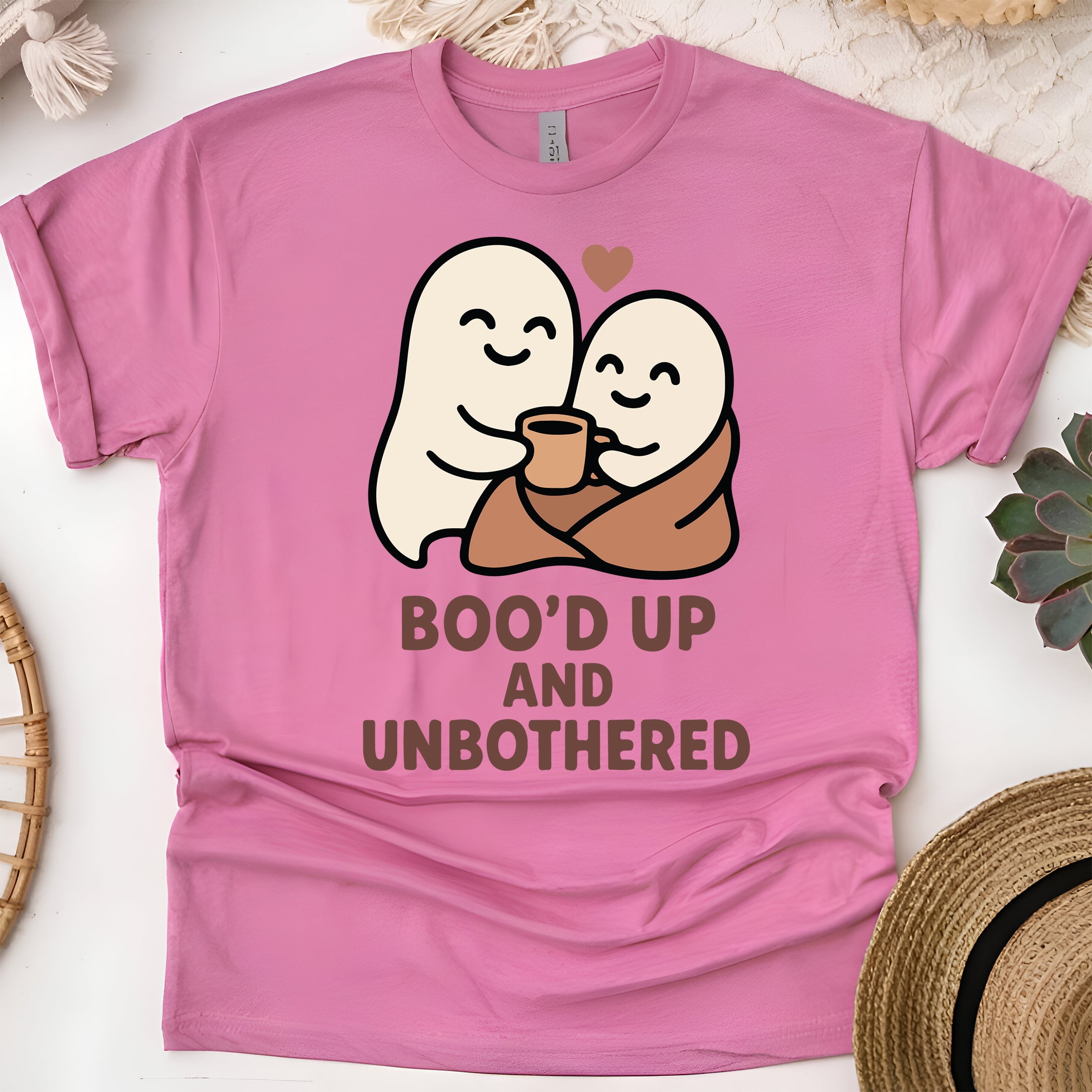 Boo’d Up And Unbothered Graphic Tee Cute Ghost Couple Shirt, Heliconia ...