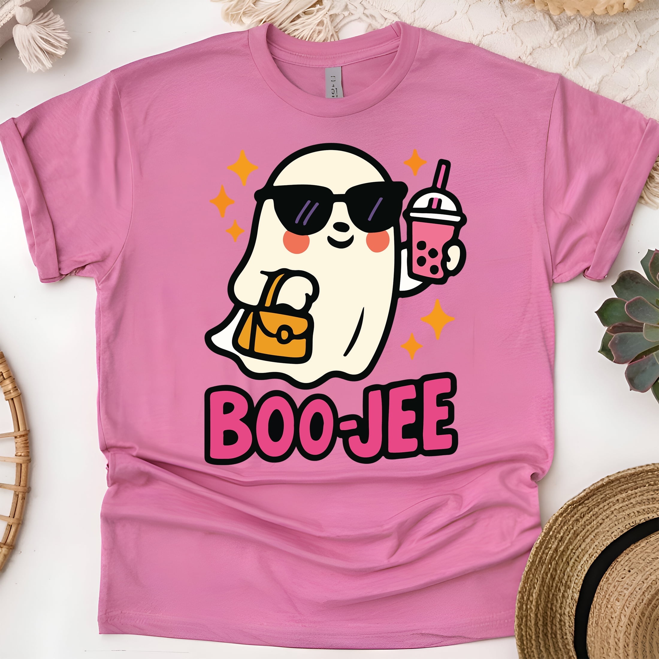 Boo-jee Graphic Tee Funny Ghost with Bubble Tea and Purse Shirt ...