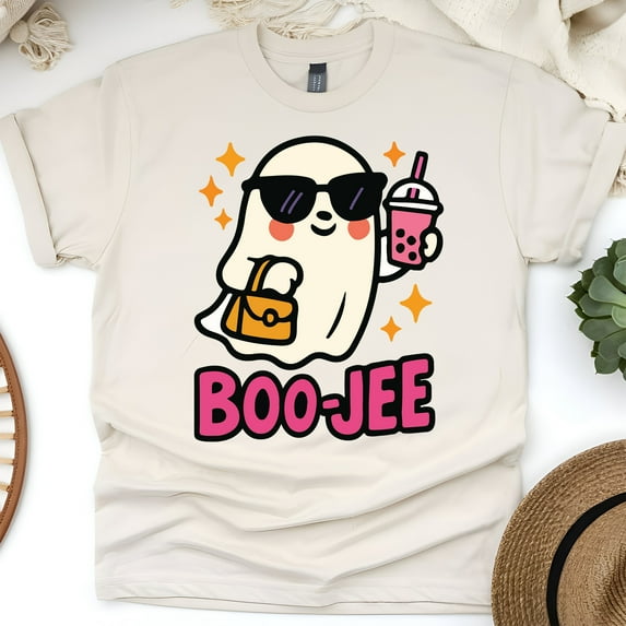 Boo-jee Graphic Tee Funny Ghost with Bubble Tea and Purse Shirt, Natural, Size XL - Walmart.com