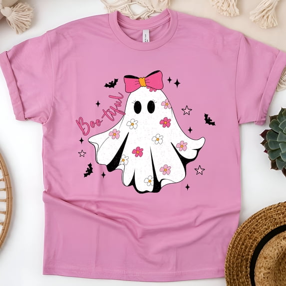 Boo-tiful Ghost T-Shirt | Cute Pink Floral Halloween Graphic Tee ...