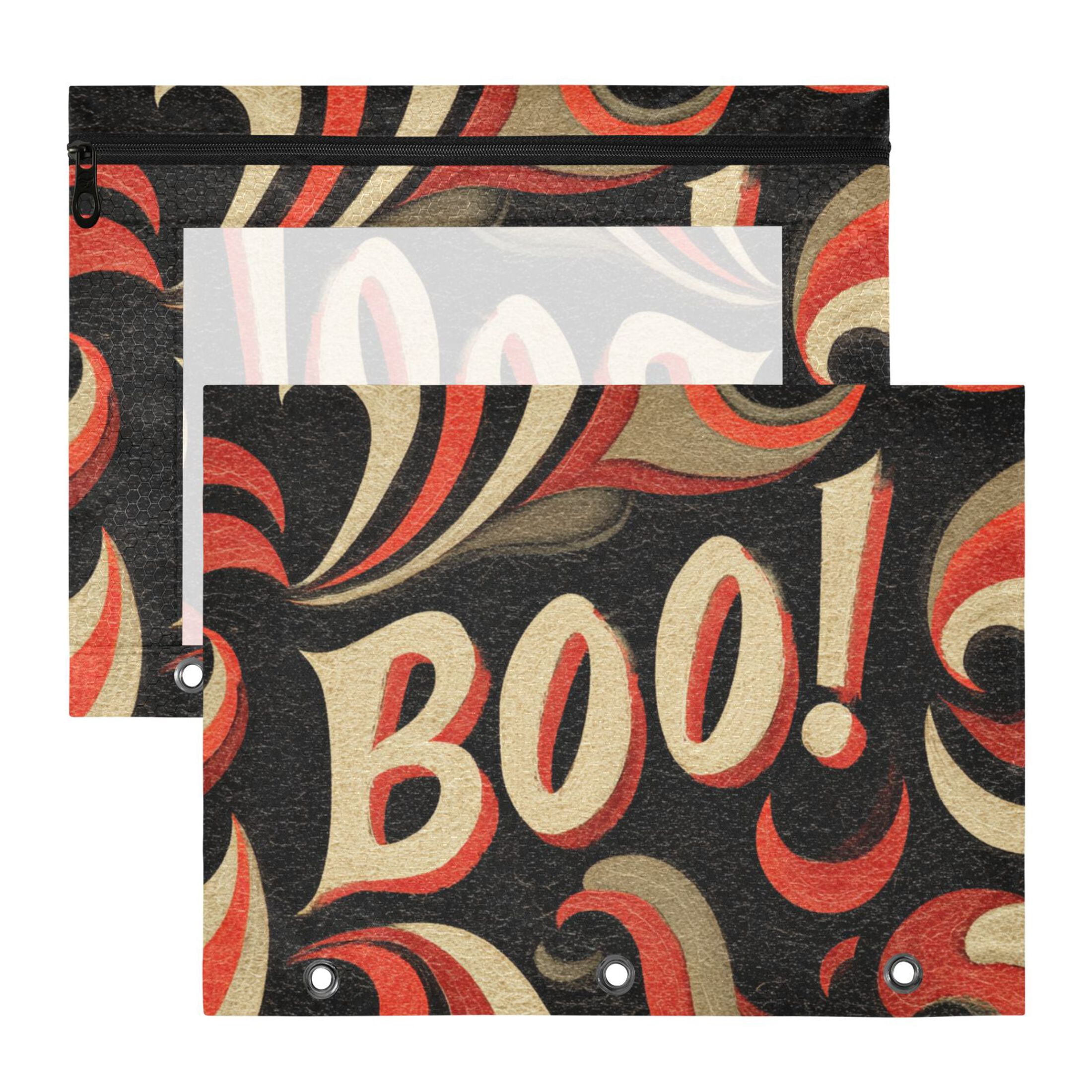 Boo with Abstract Pattern Halloween 3-Ring Binder Pocket with Zipper ...