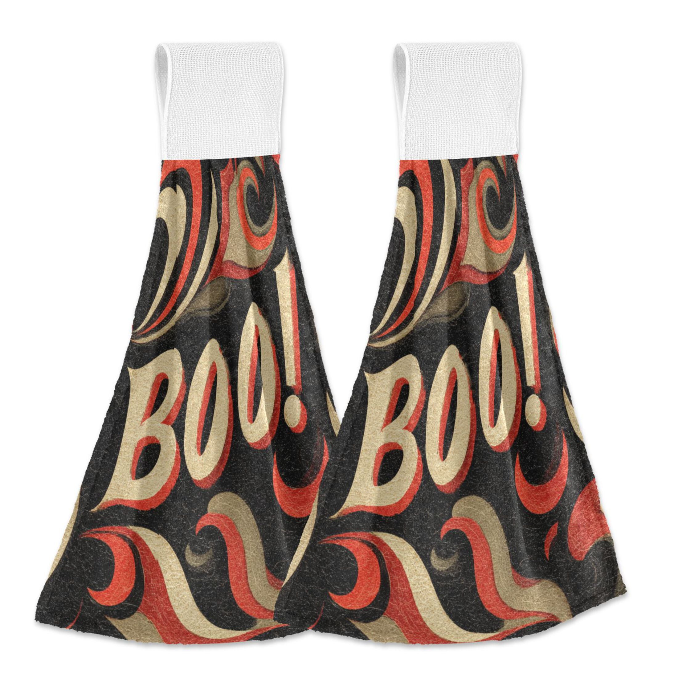 Boo with Abstract Pattern Halloween Hanging Towels with Loop Hand ...