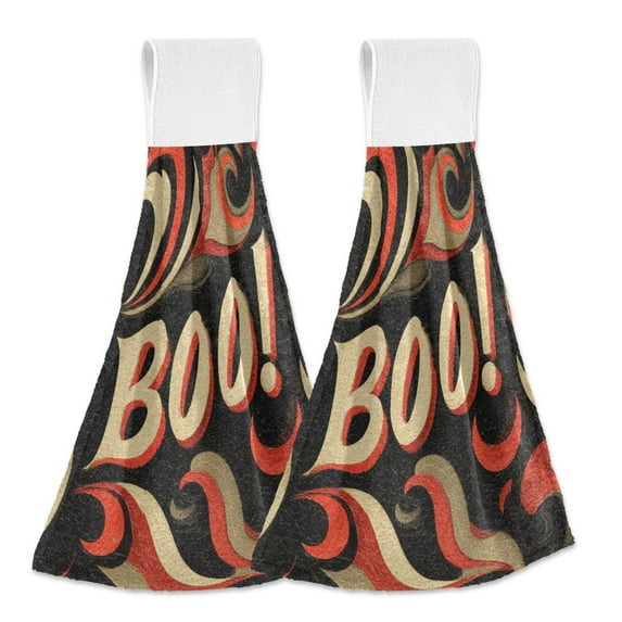 Boo with Abstract Pattern Halloween Hanging Towels with Loop Hand ...
