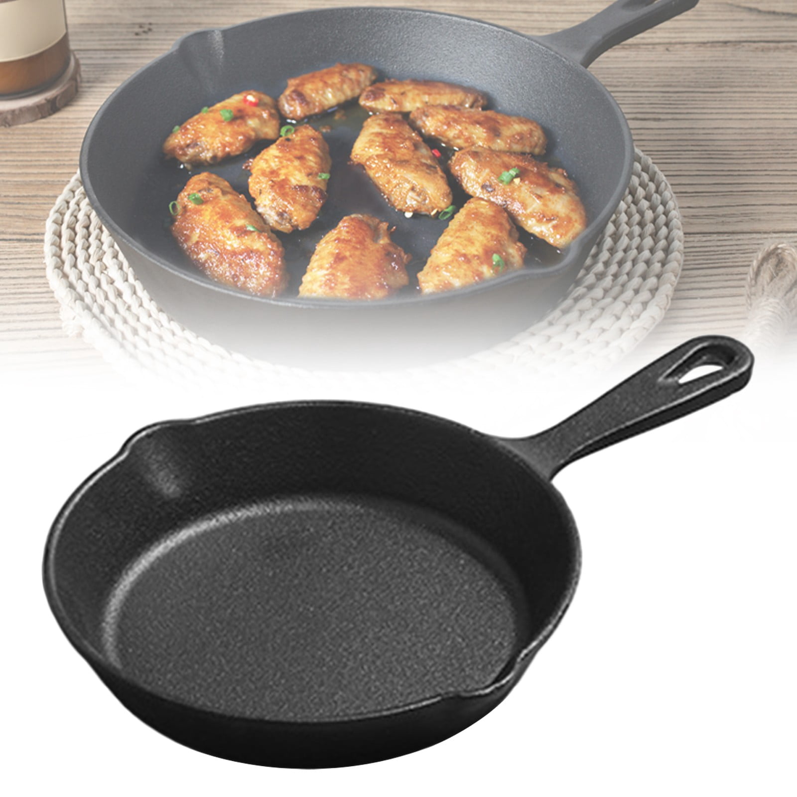 BooBubble 6.3 Inch Cast Iron Skillet, Frying Pan with Drip-Spouts, Pre ...