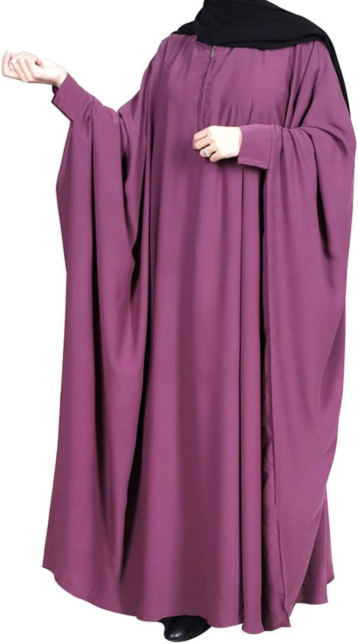 Muslim Women Batwing Abaya Dress Front Zipper Kaftan Islamic Maxi Dress ...