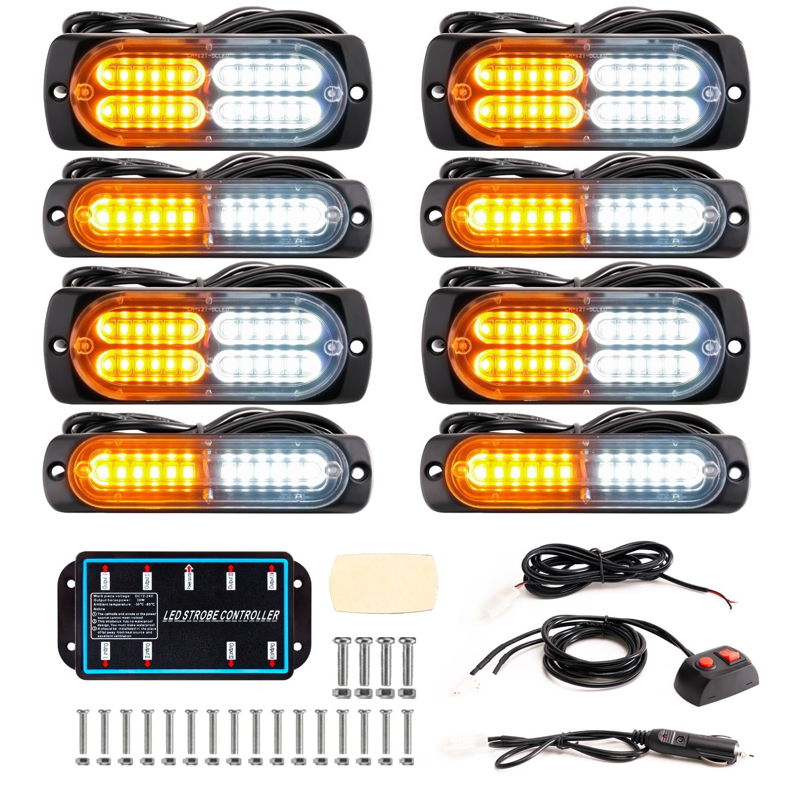 BooYu 8-pcs Sync Feature STF9 LED Emergency Strobe Lights Grille ...