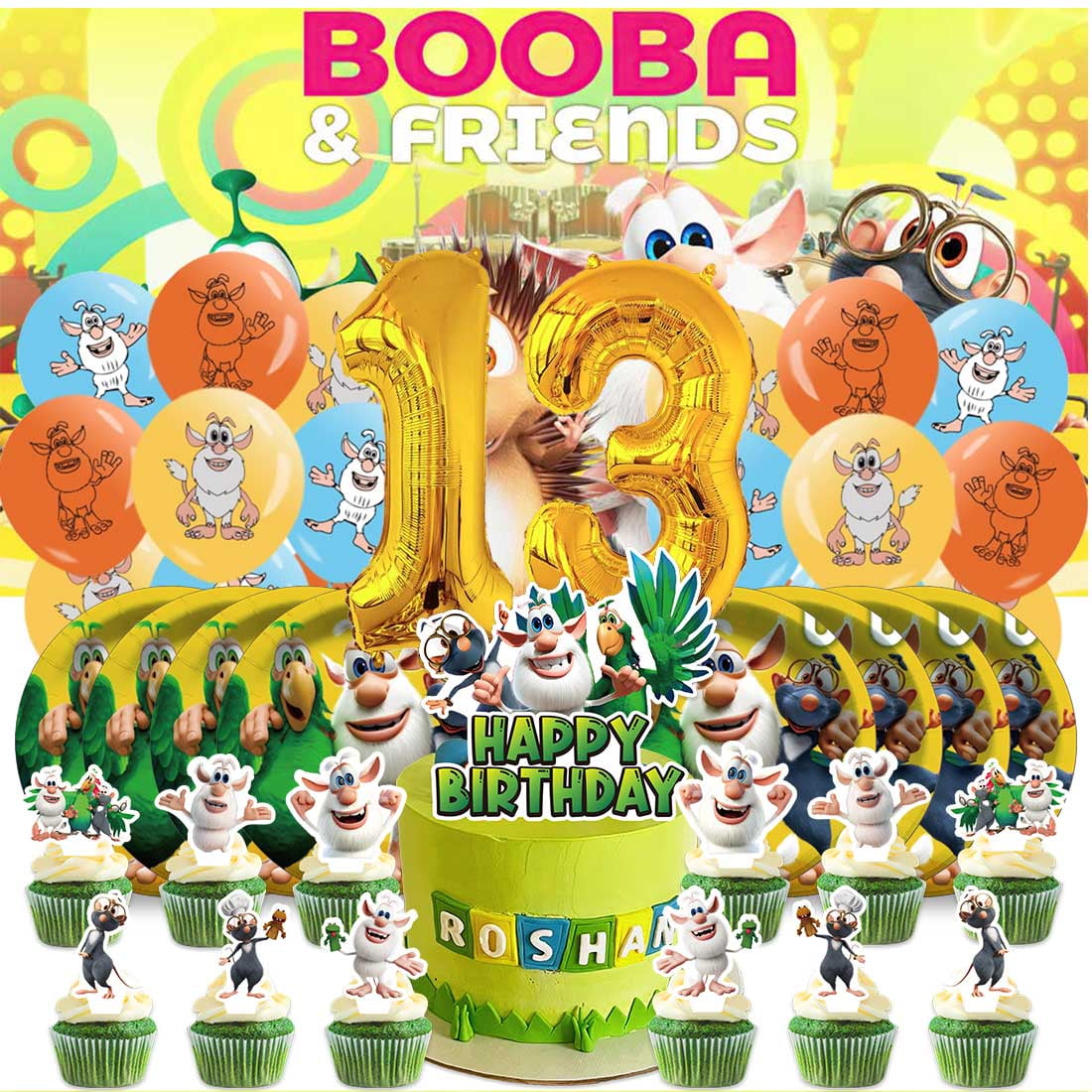 Booba Balloons Party Supplies 13th Decor Tableware Birthday Cake Topper ...