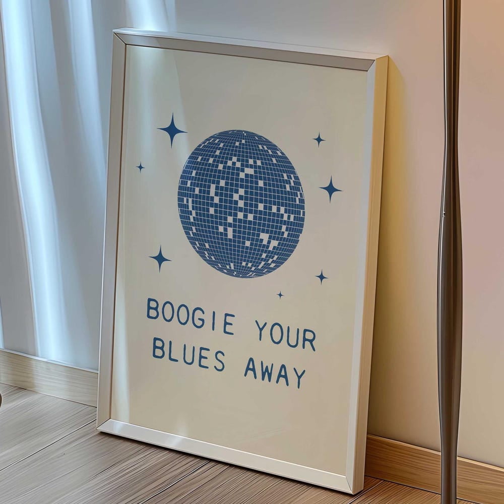 Boogie Your Blues Away Print Blue Disco Ball Poster Dopamine Decor ...