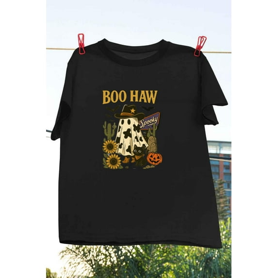 Boohaw Cowboy Cat Ghost Funny Western Halloween Meme Unisex T-Shirt up ...