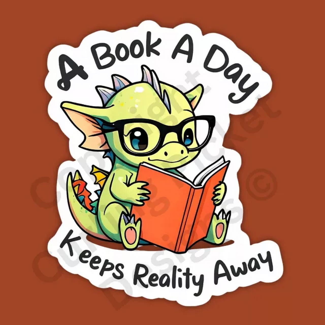 Book A Day Reality Dragon Bookworm Fantasy Whimsical Reading Sticker ...