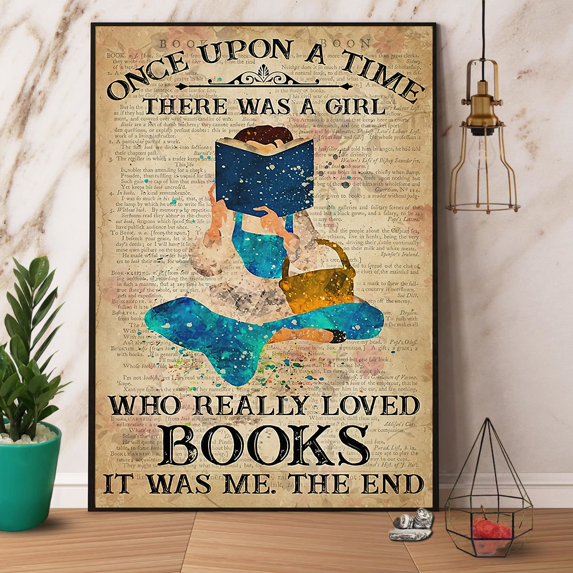 Book A Girl Who Really Loved Books Vintage Vertical Paper Poster No ...