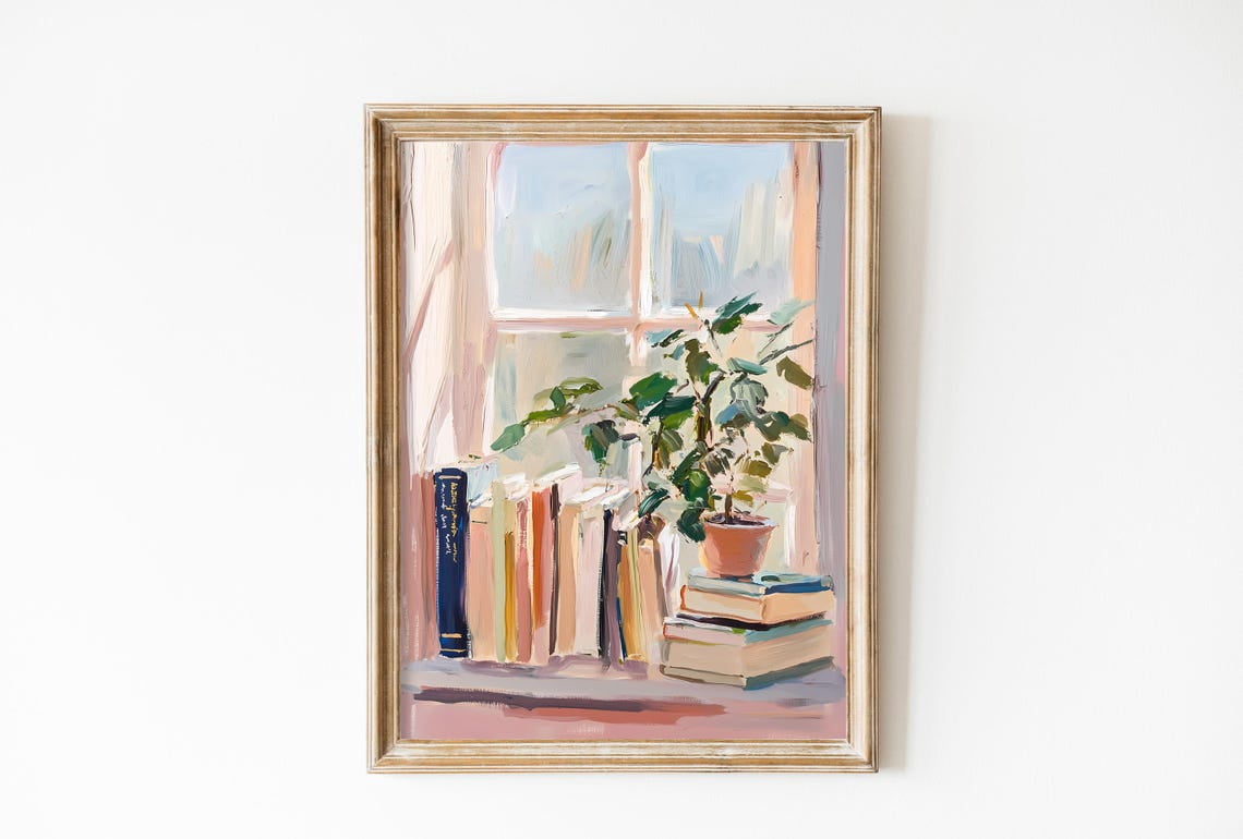 Book And Plant Pastel Wall Art Print, Unframed Paper Poster 11x14in ...