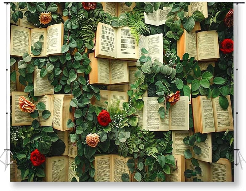 Book Backdrop for Photography Flower Yellow Rose Green Leaves Book ...