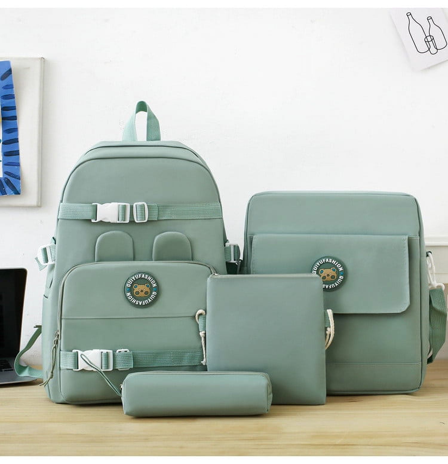 Book Bag 4 Piece Set Large Capacity Canvas Backpack College Style For ...