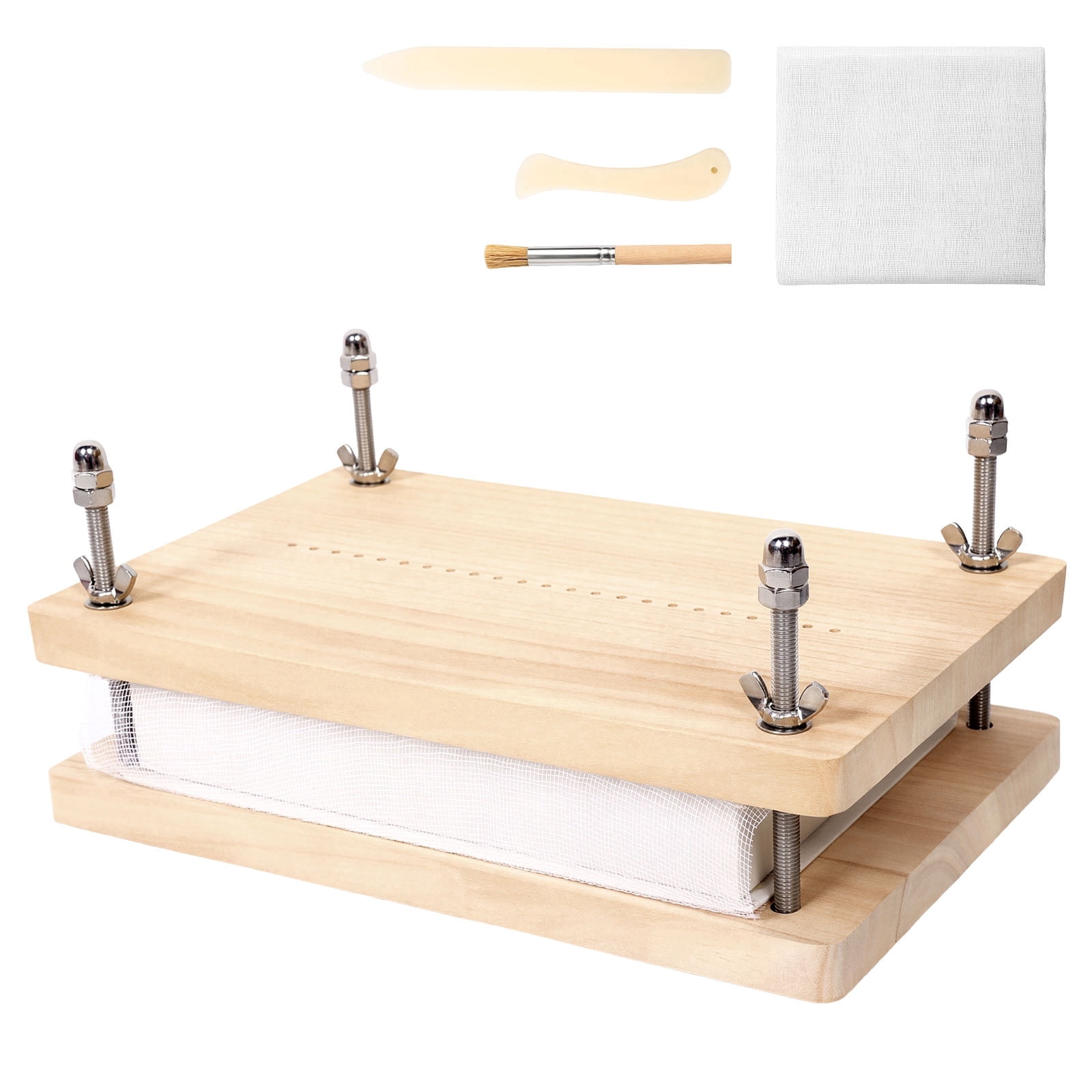 Book Binding Set with 11.73 x 7.48 x 5.51 in Wood Book Press Bone ...