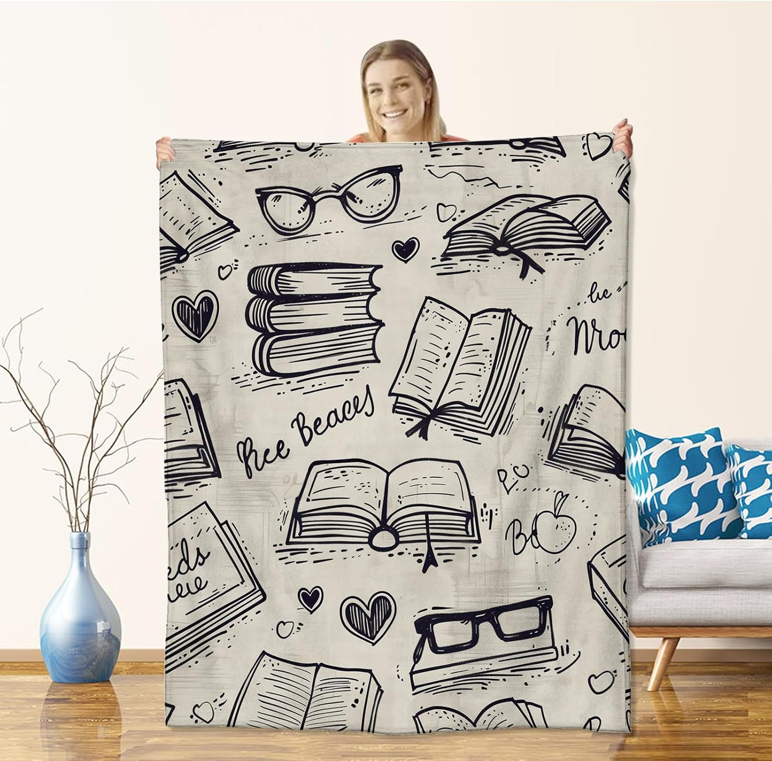Book Blanket for Adults Book Lovers Kids Girls, Flannel Book Blankets ...