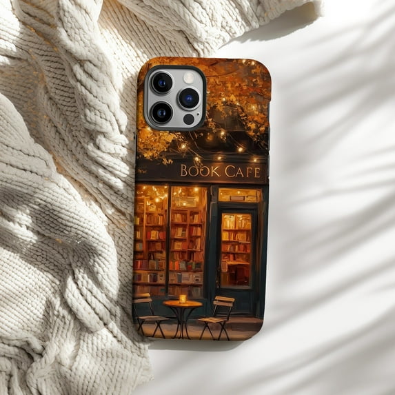 Book Café Autumn Warm Colors Cozy Reading Art for iPhone 17 to 11 Pro ...