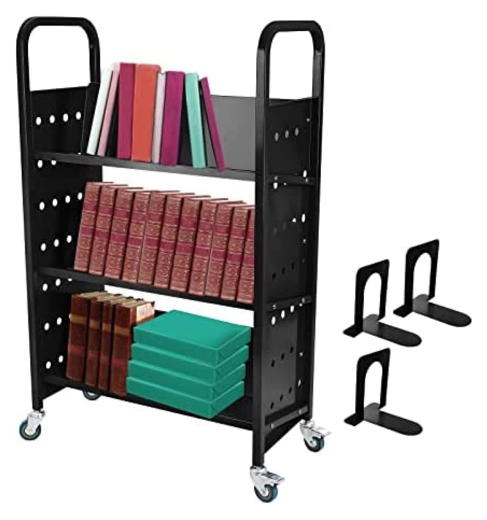 Book Cart, 200 LBS Library Cart, Rolling Book Cart, Single Sided L ...