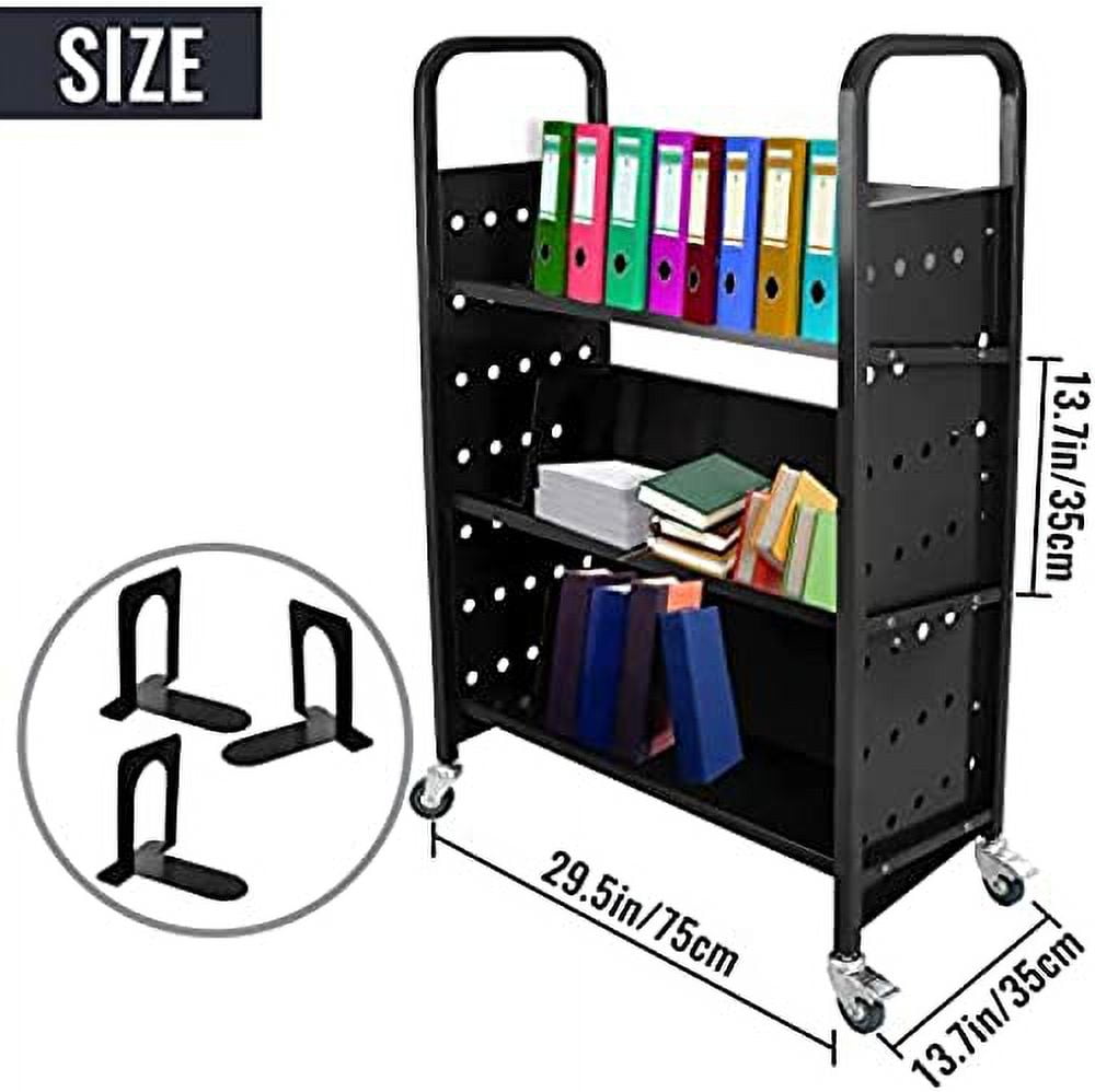 Book Cart, 200 LBS Library Cart, Rolling Book Cart, Single Sided L ...