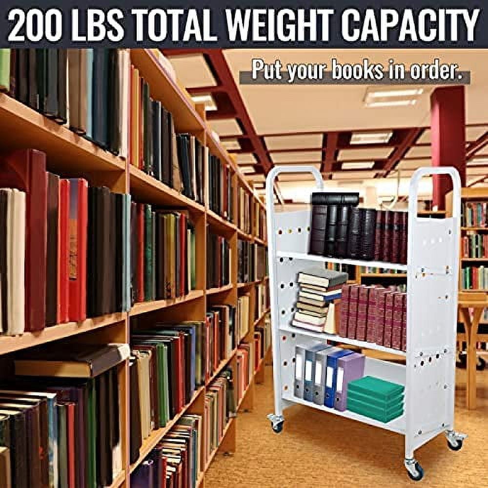 Book Cart, 200 LBS Library Cart, Rolling Book Cart, Single Sided L ...