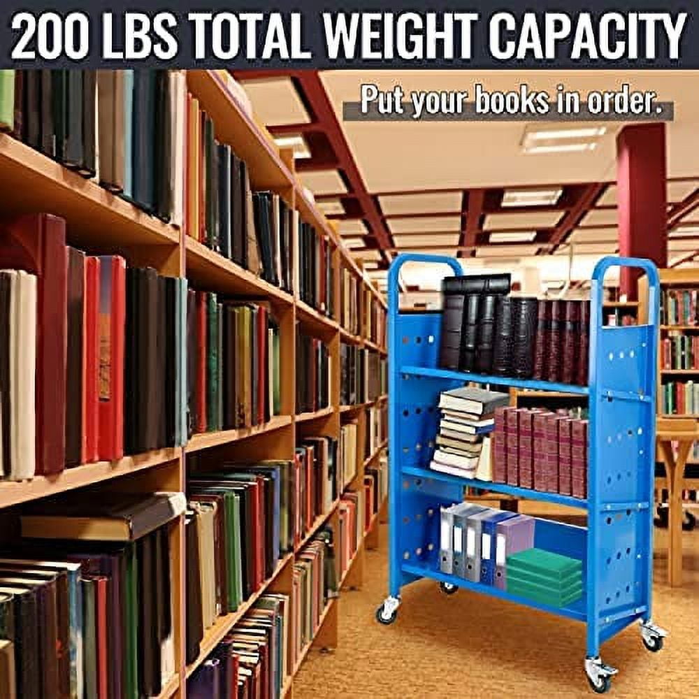 Book Cart, 200 Lbs Library Cart, Rolling Book Cart Single Sided L ...