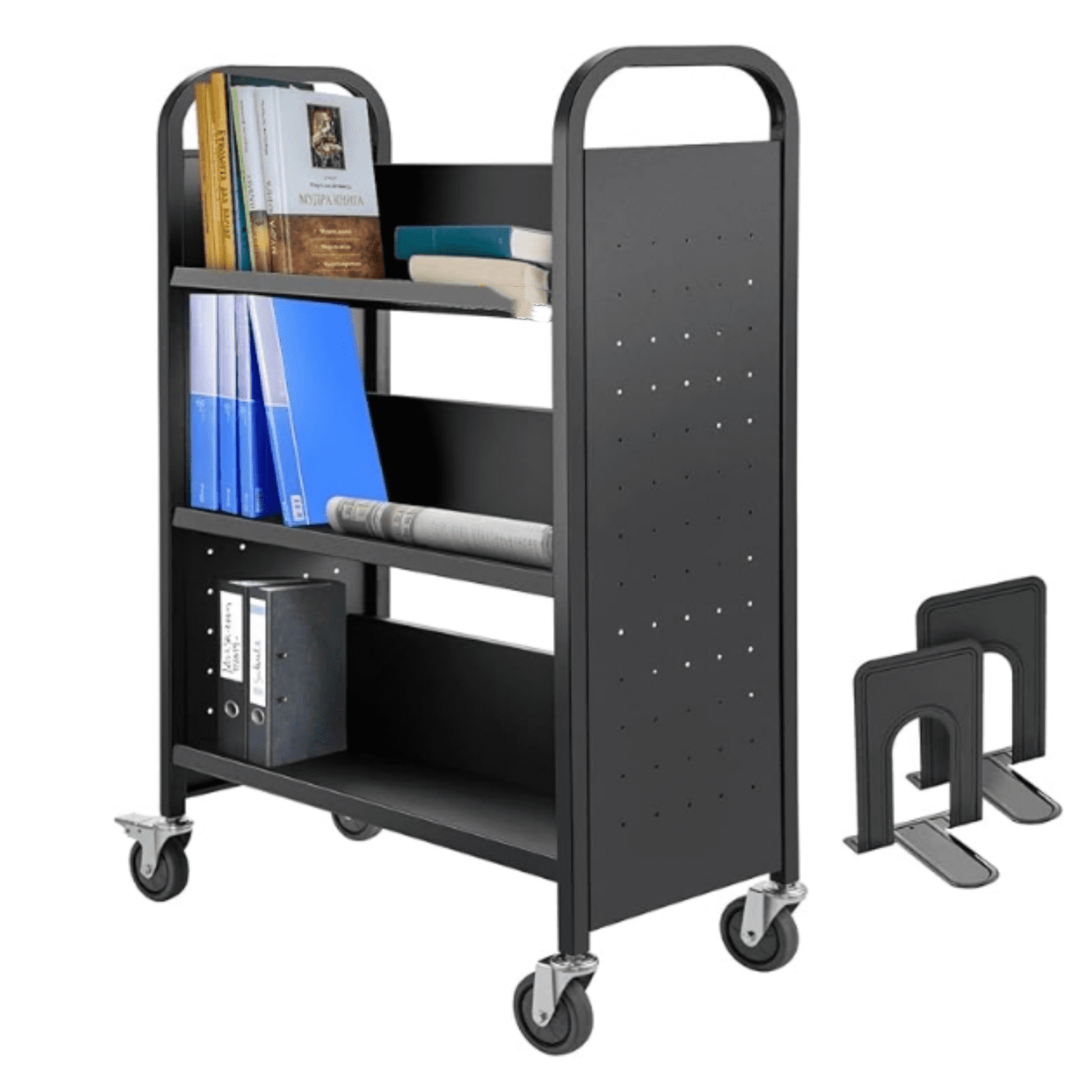 Book Cart, 200LBS Library Cart, Single Sided V-Shaped 30x14x49 Inch ...